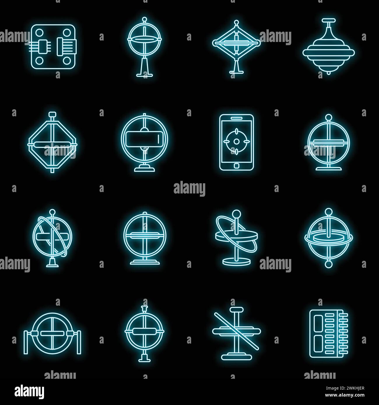 Gyroscope instrument icons set. Outline set of gyroscope instrument ...
