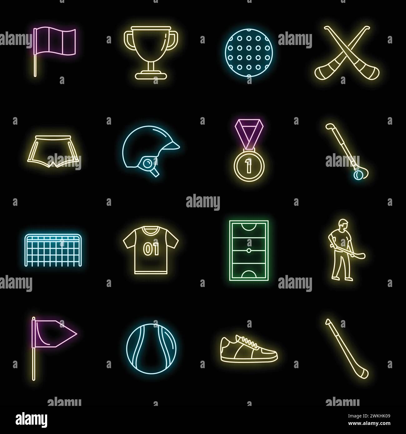Hurling game icons set. Outline set of hurling game vector icons neon ...