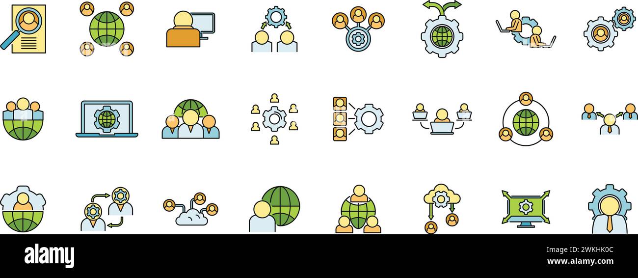 Smart outsource icons set. Outline set of smart outsource vector icons ...