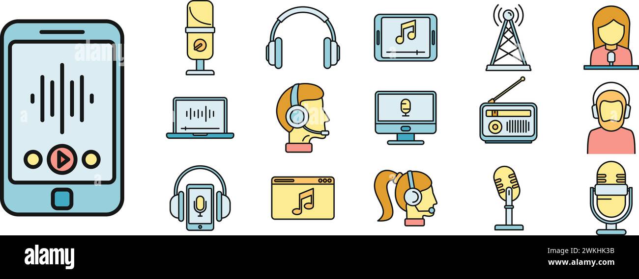 New podcast icons set. Outline set of new podcast vector icons thin ...