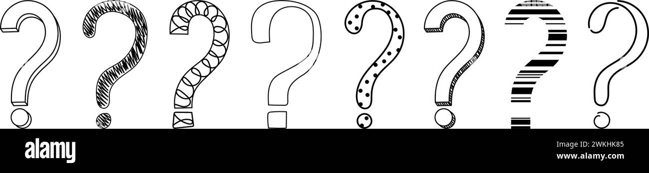 Doodle question mark hand drawn sketch vector illustration set isolated ...