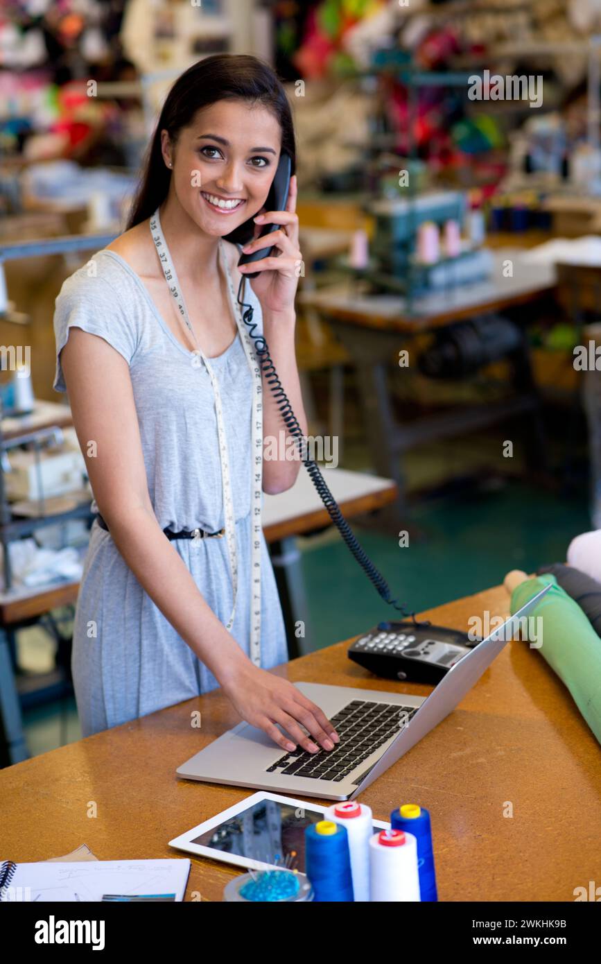 Fashion, business and woman with phone call for ecommerce, client and ...