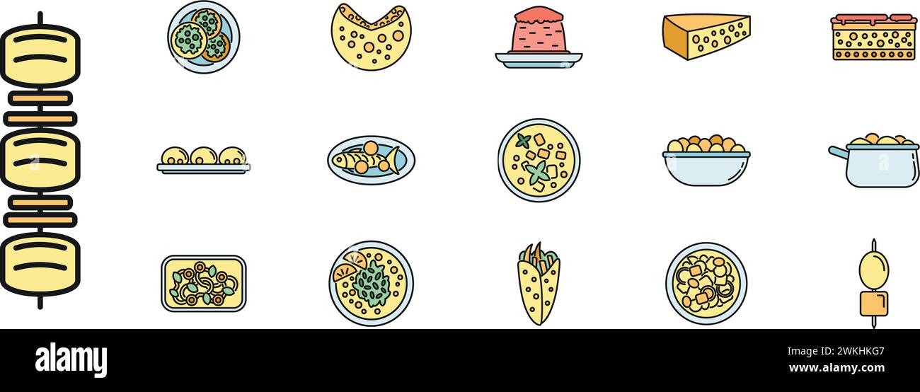 Travel Greece food icons set. Outline set of Travel Greece food vector ...