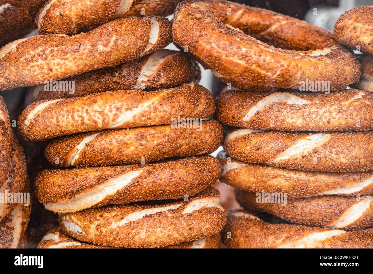 Traditional tasty Turkish bread semit withe sesame seeds sold ...