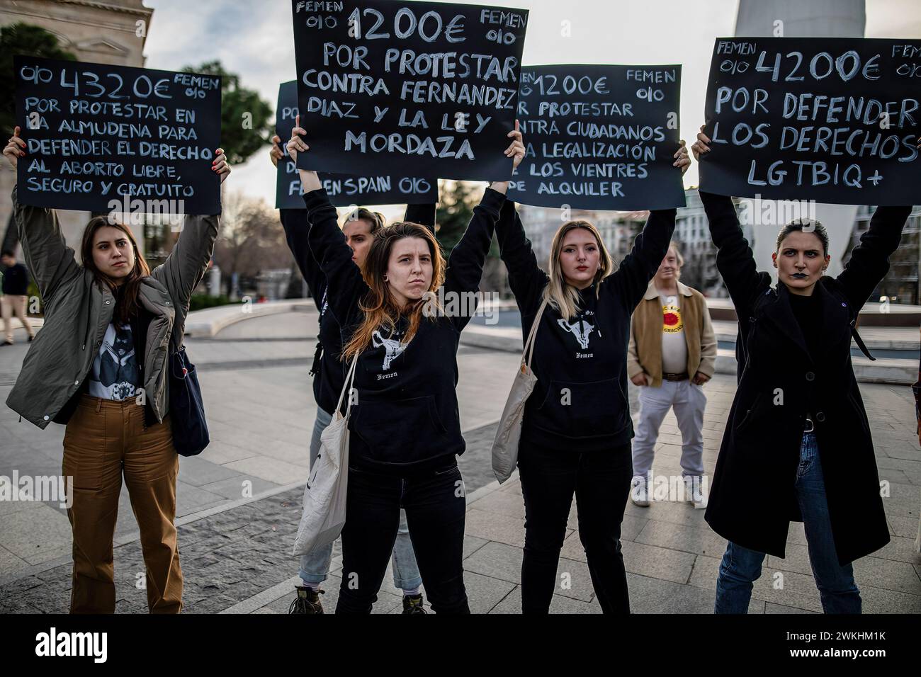 Madrid, Spain. 20th Feb, 2024. Activists from Femen Spain raise ...