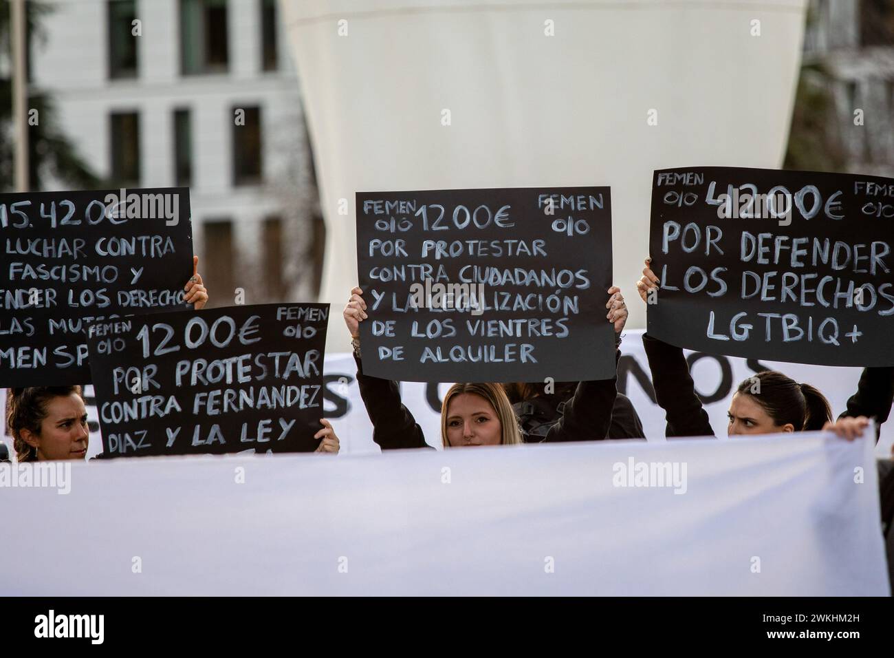 Madrid, Spain. 20th Feb, 2024. Activists from Femen Spain raise ...