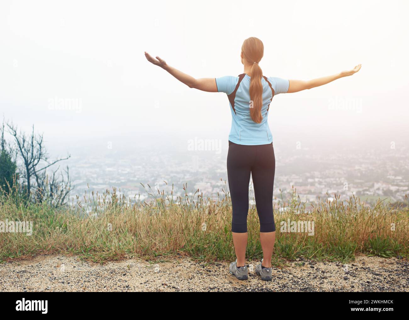 Exercise, freedom and sports with runner woman outdoor in mountains for ...