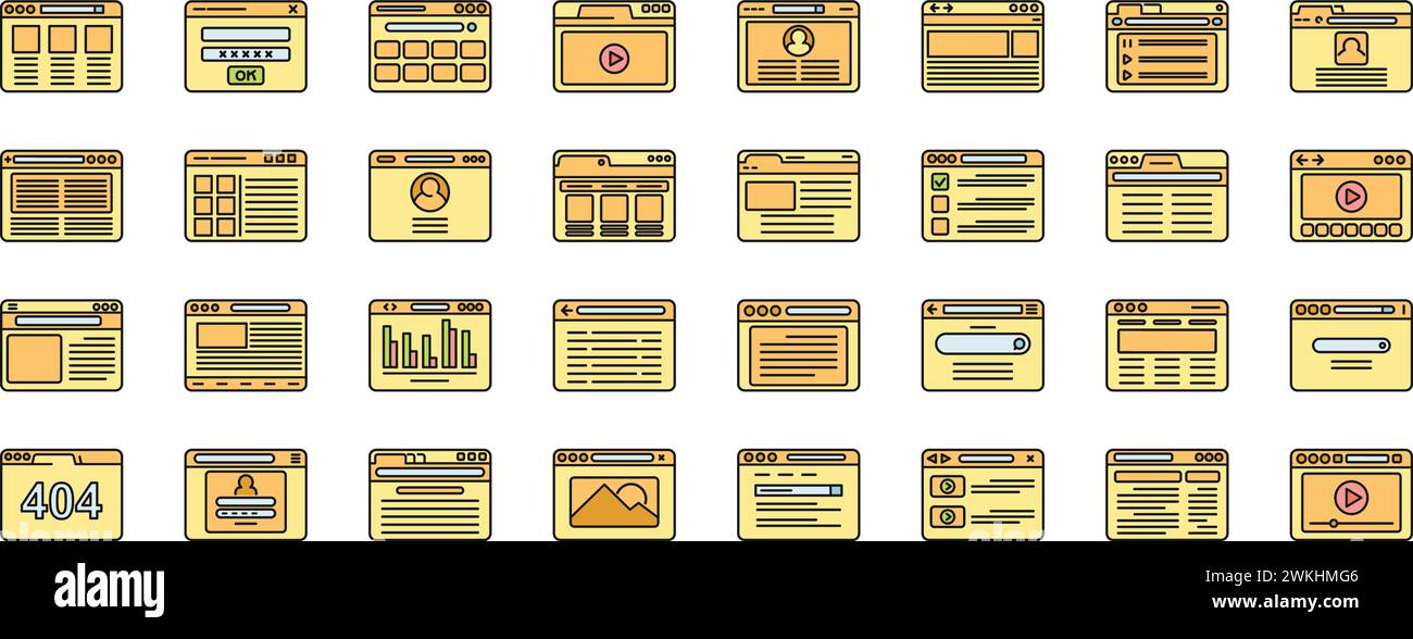 Window browser icons set outline vector. Computer arrow bar. Mail ...