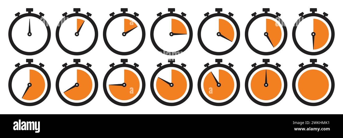 Clock Icon Set In Orange Color Stopwatch Symbol Set Countdown Clock