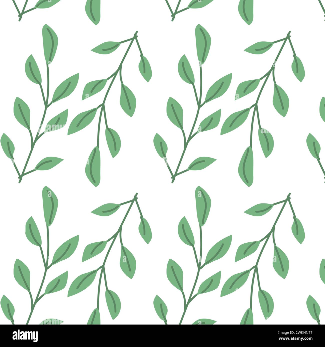 Hand drawn floral pattern with green branches. Vector illustration can ...