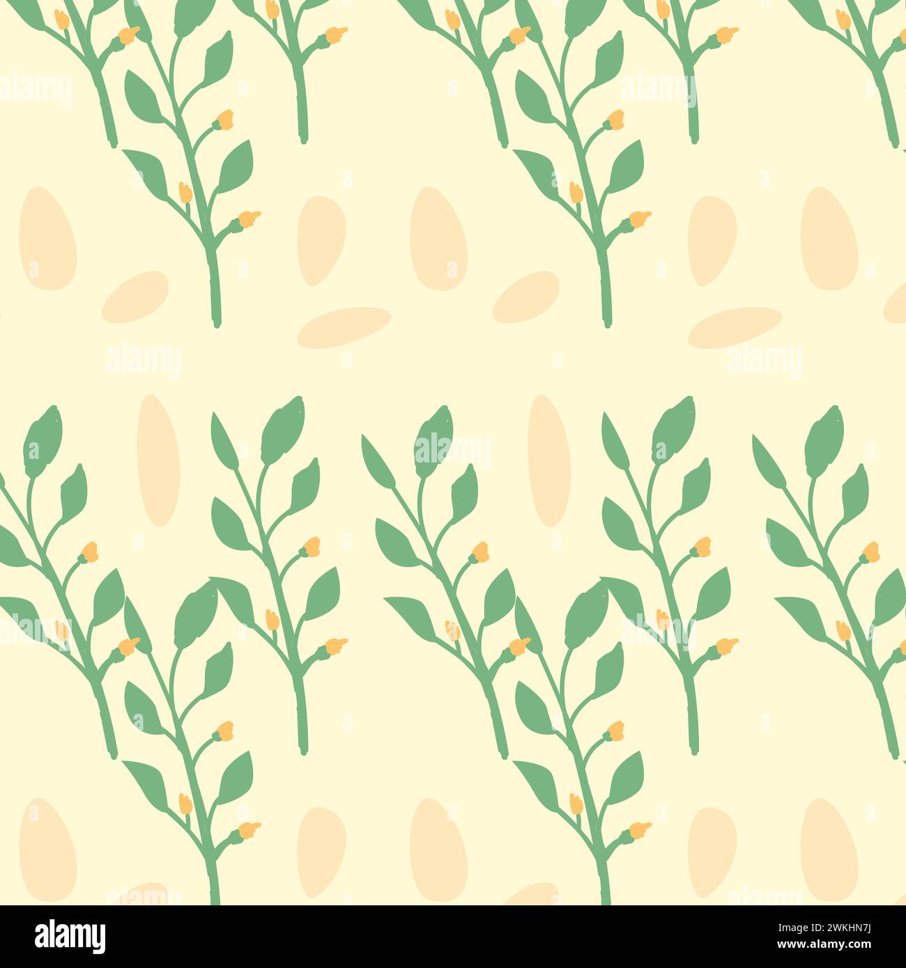 Hand drawn floral pattern with green branches. Vector illustration can ...
