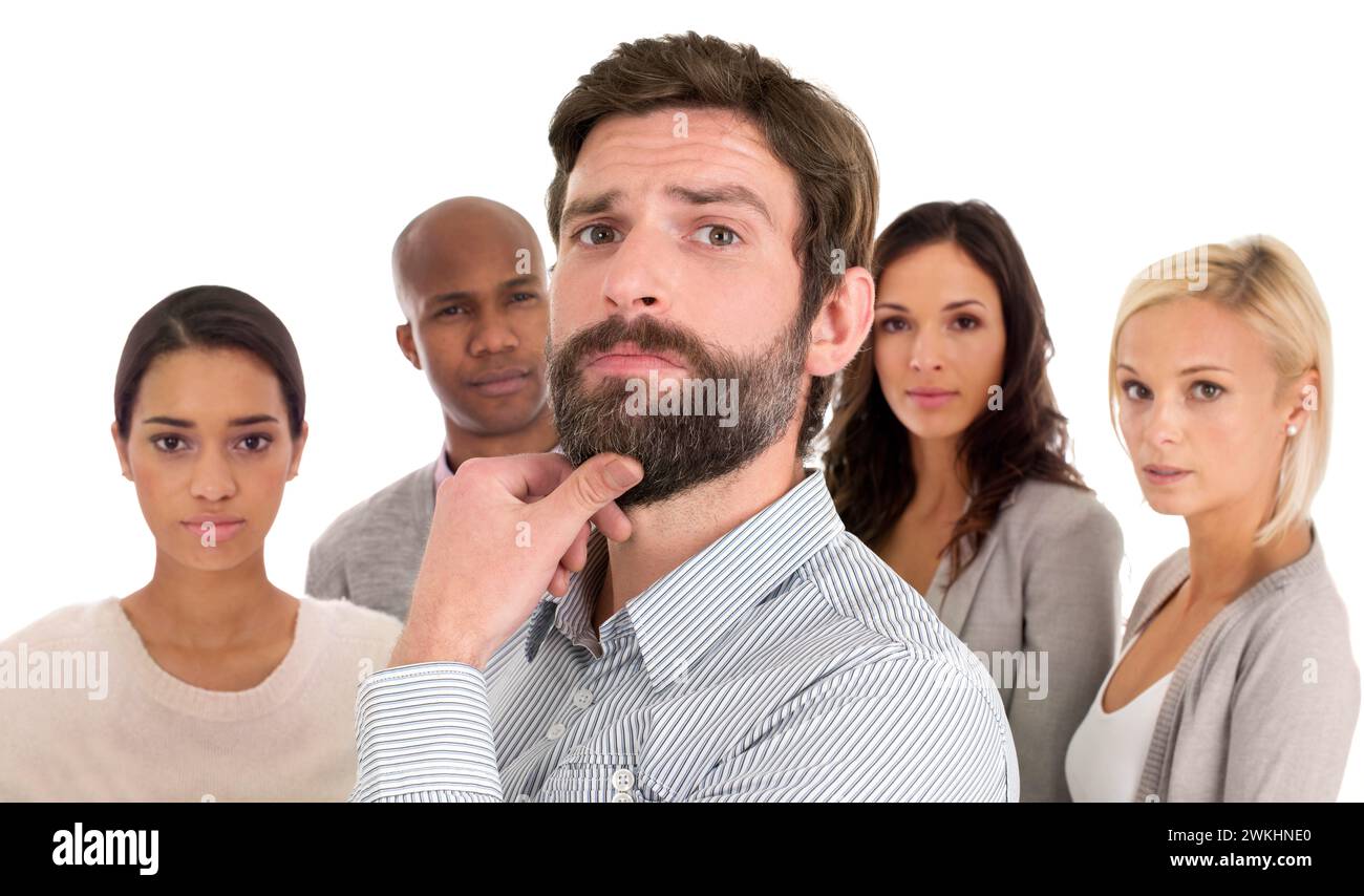 Business, people and portrait in studio for teamwork, leadership and ...