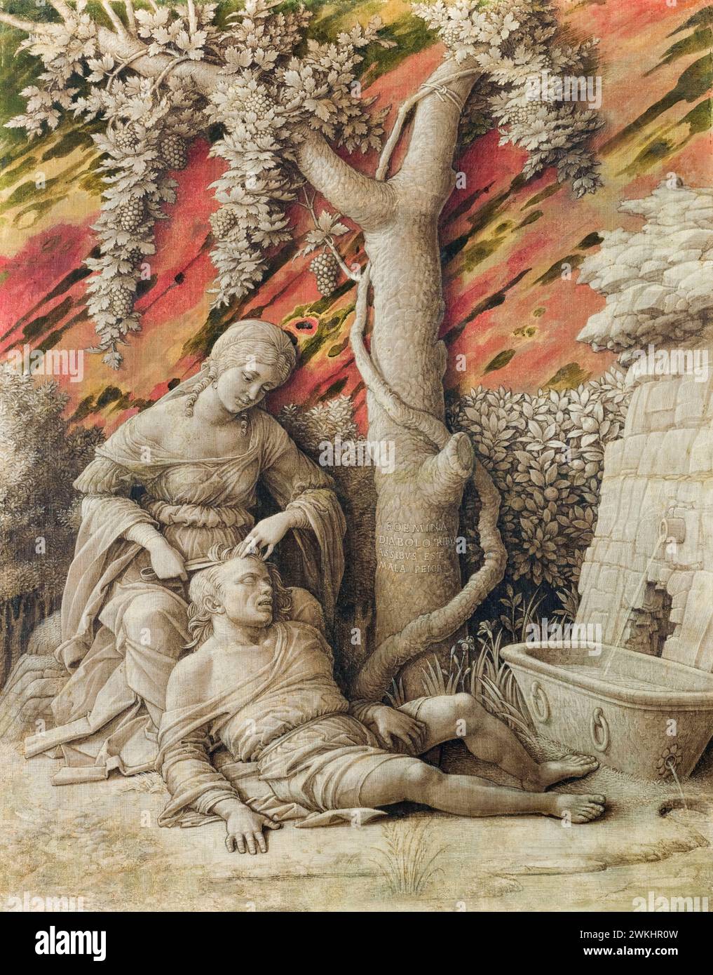 Andrea Mantegna, Samson and Delilah, painting in glue size on canvas ...