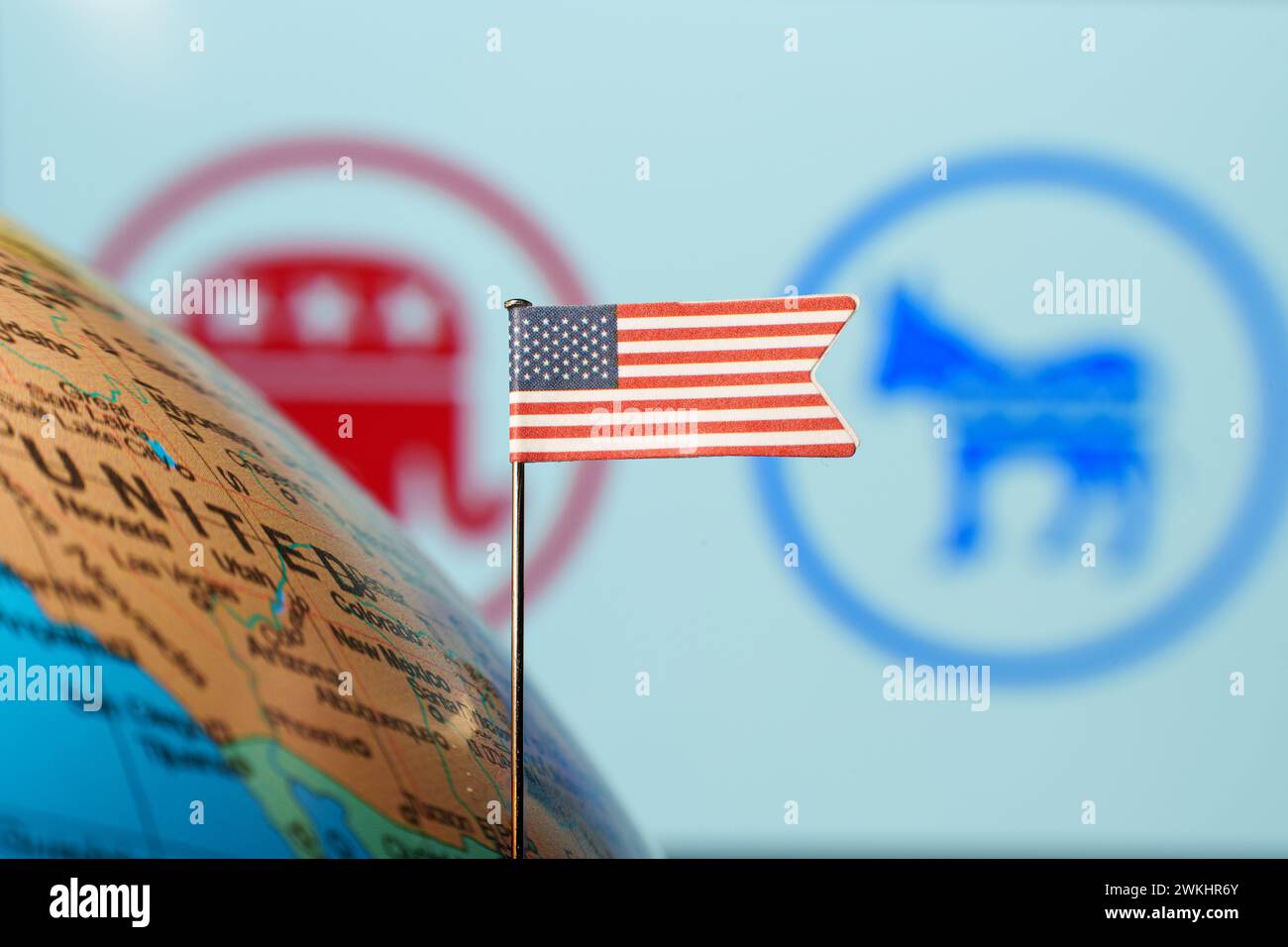 USA national flag and Republican Party and Democratic Party logos for ...