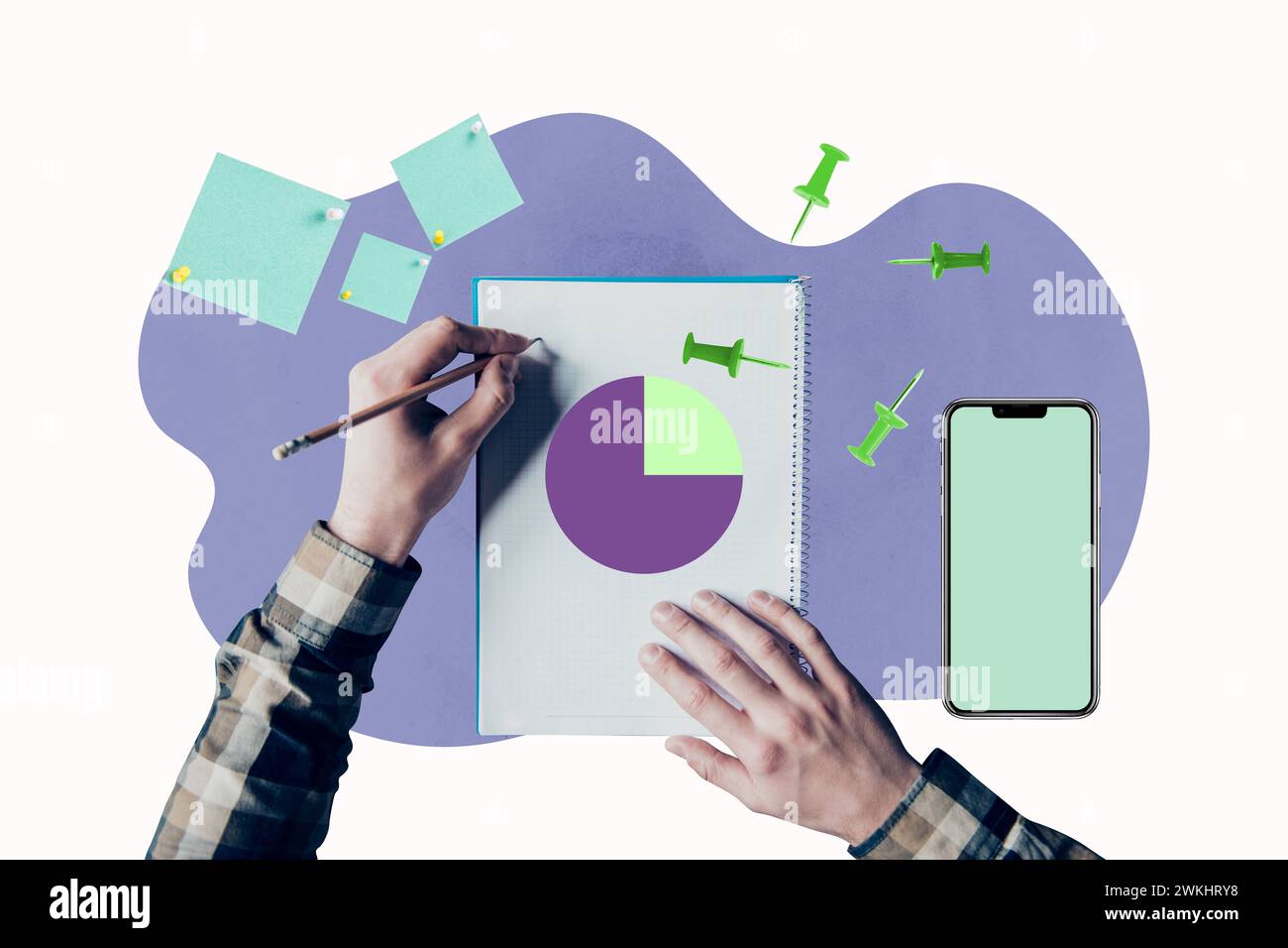 3d abstract creative artwork template collage of worker arms writing ...