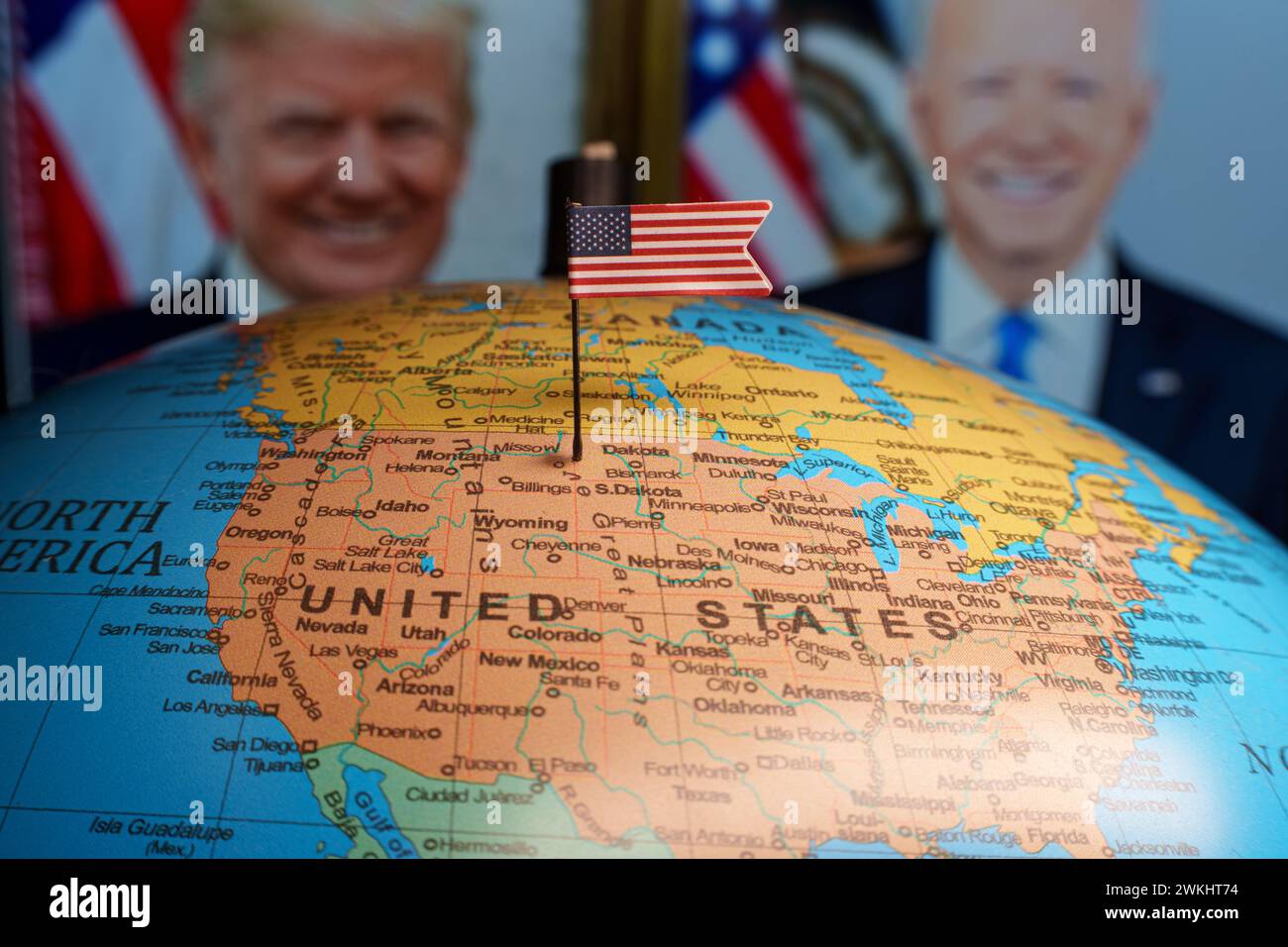 USA Flag on map. US presidential election. Donald Trump and Joe Biden ...