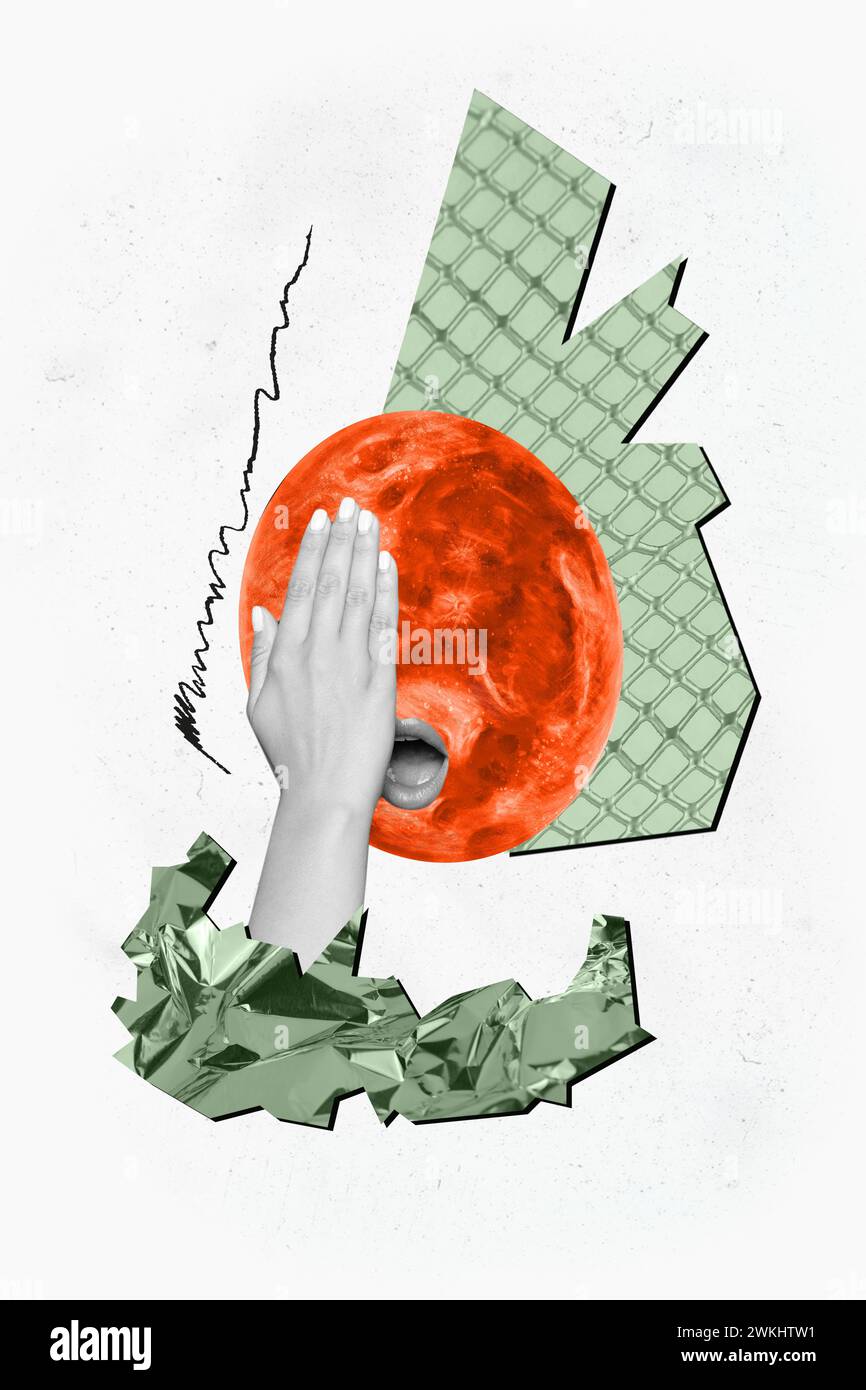 Vertical collage poster overloaded overwhelmed human touch hand head ...