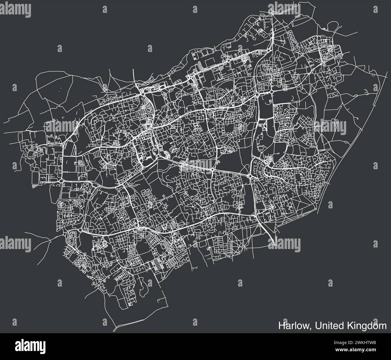 Street roads map of the British town of HARLOW, ENGLAND Stock Vector ...