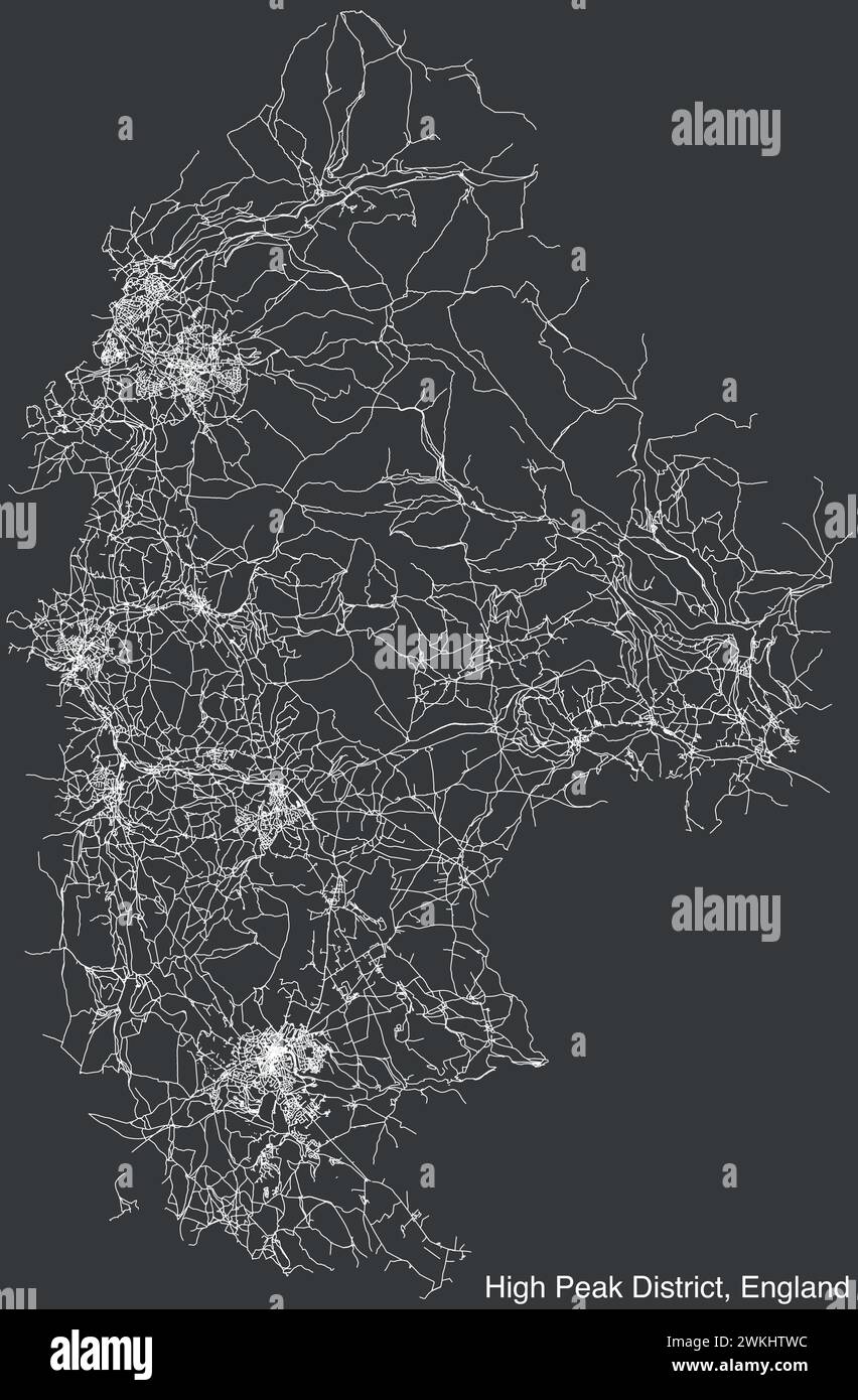 Street roads map of the British town of HIGH PEAK DISTRICT, ENGLAND ...