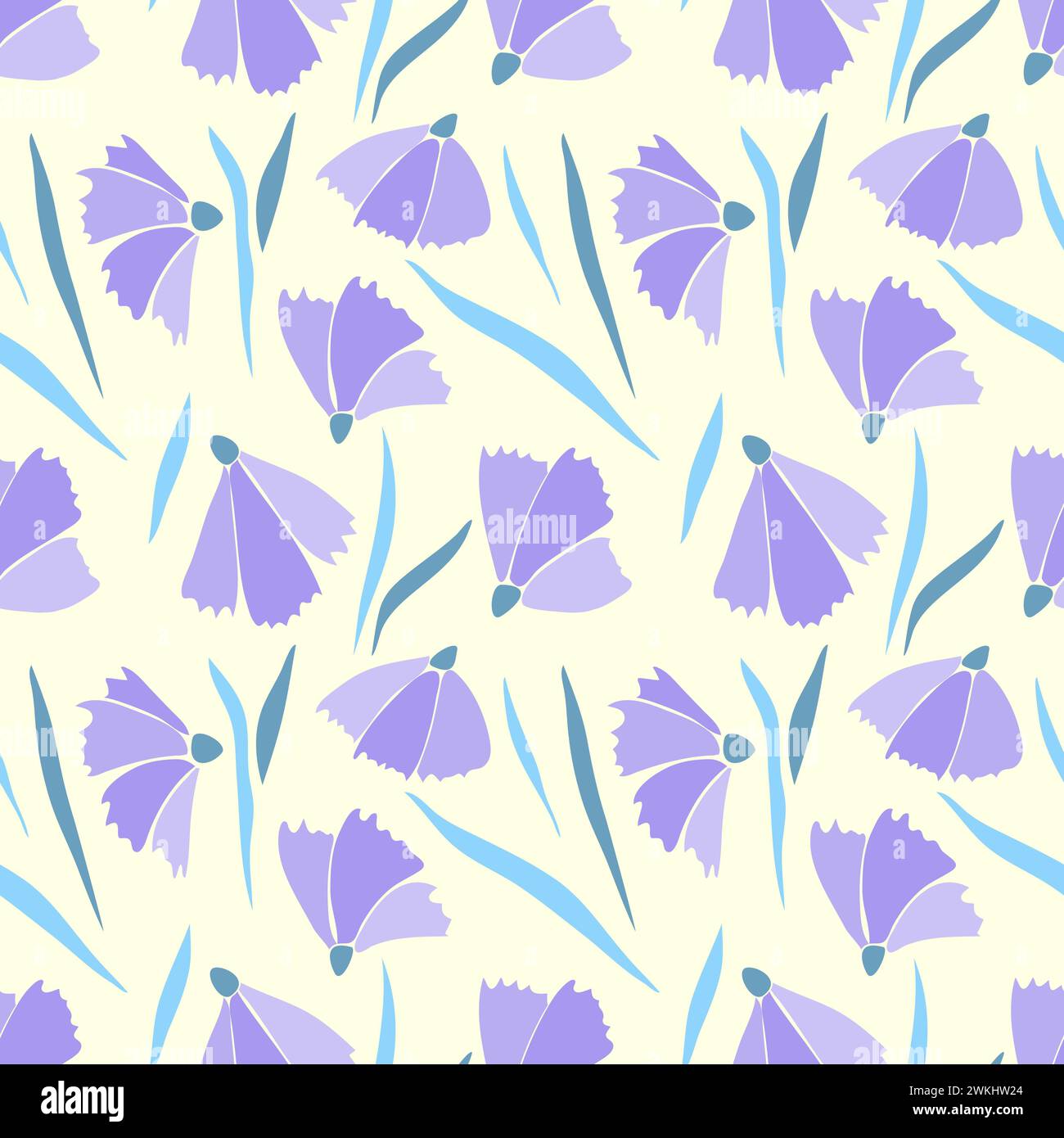 Pattern of purple flowers on pastel creme background. Vector ...