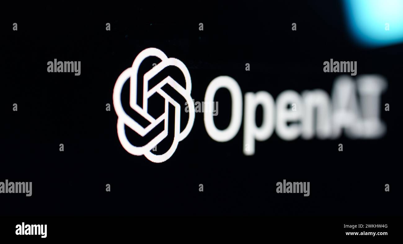 OpenAI logo on black background. OpenAI ChatGPT on PC screen Stock Photo - Alamy