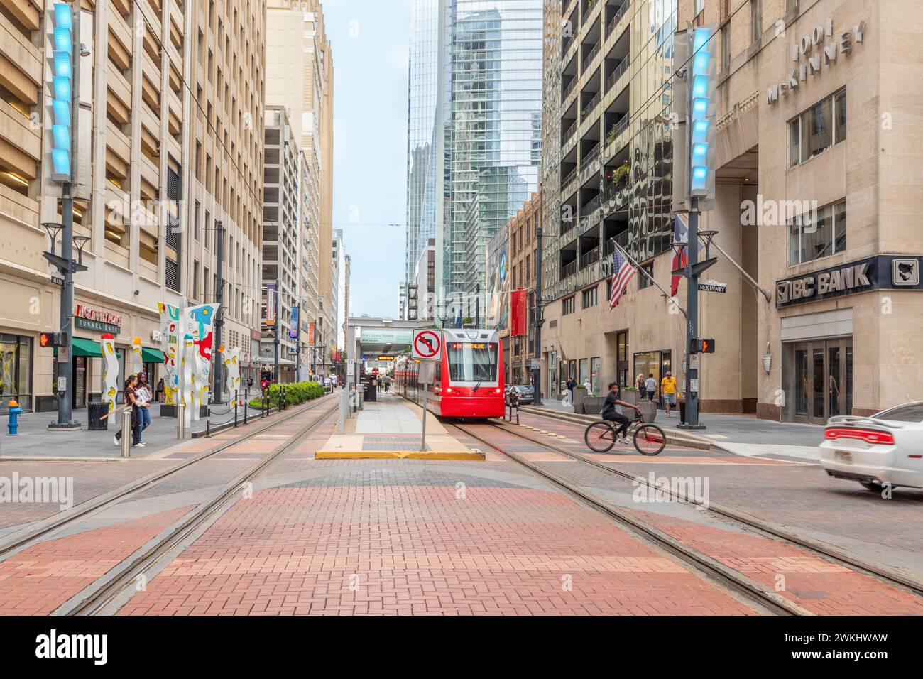 Houston, USA - October 21, 2023: streetcar operates downtown at Main ...
