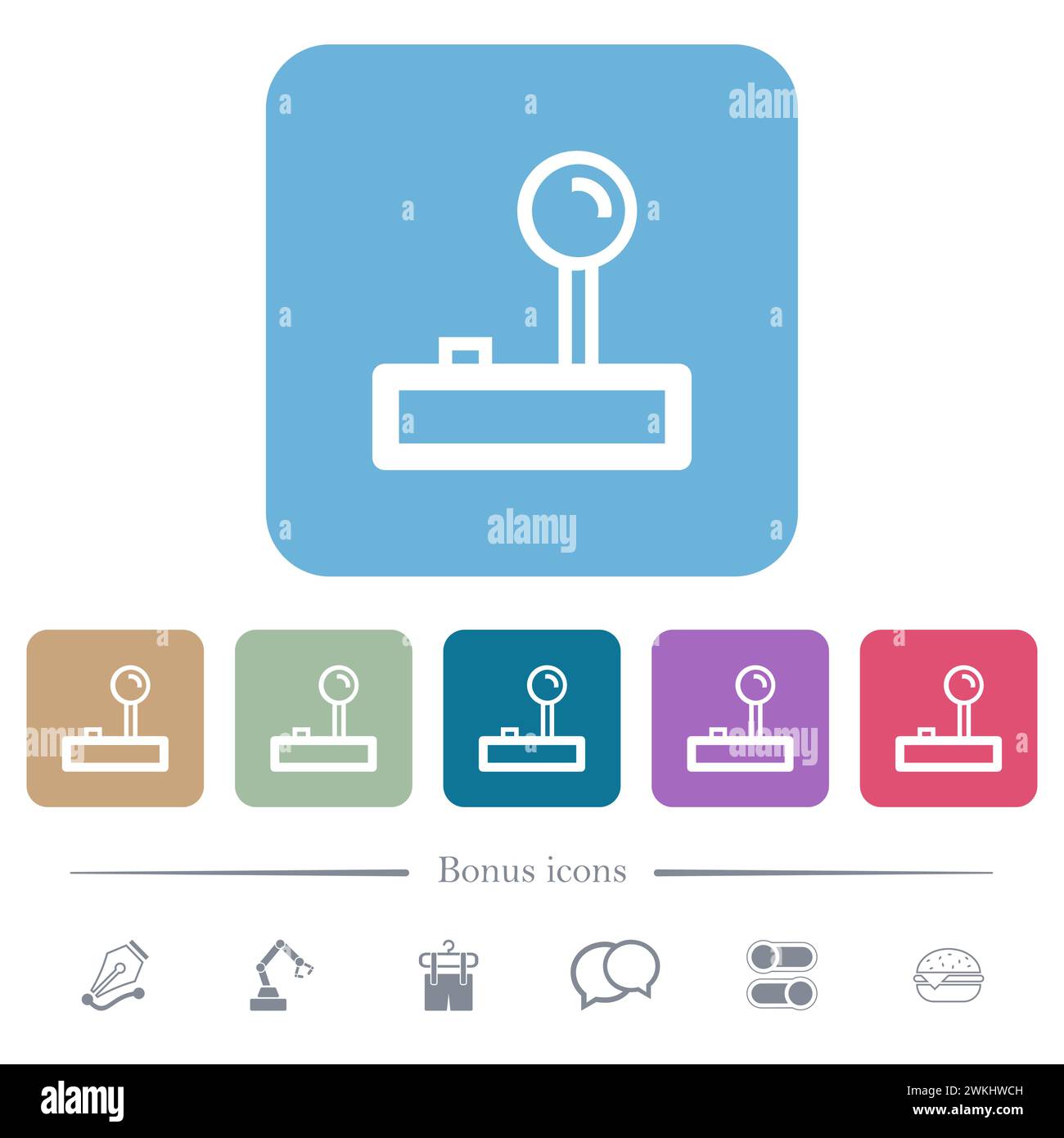 Retro Joystick Outline White Flat Icons On Color Rounded Square Backgrounds 6 Bonus Icons