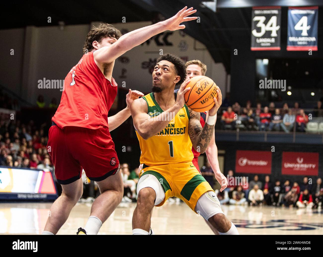 February 20 2024 Moraga CA, U.S.A. San Francisco guard Malik Thomas (1 ...