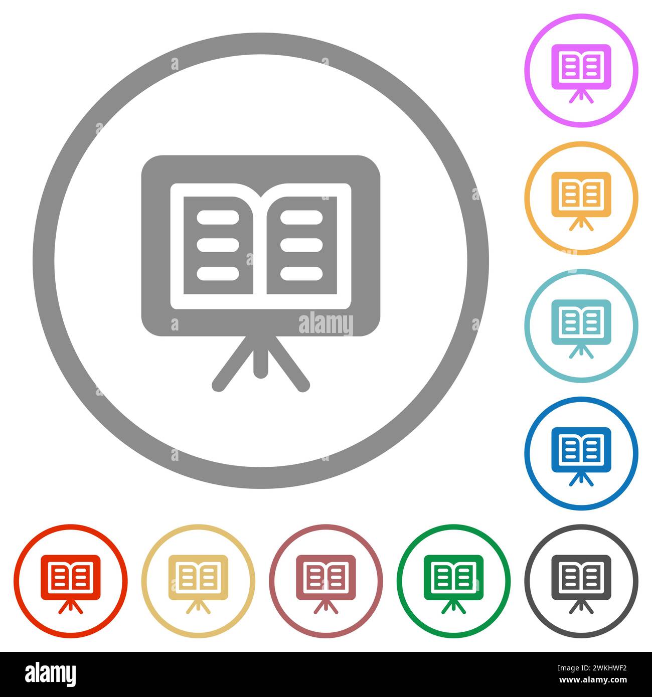 Orchestral music sheets stand solid flat color icons in round outlines on white background Stock ...