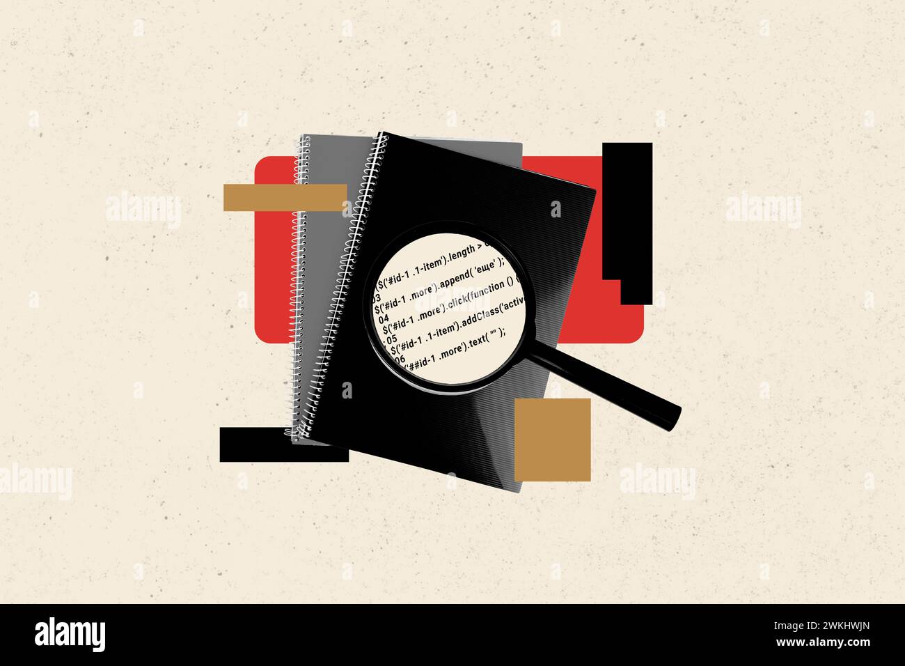 3d retro abstract creative artwork template collage of big loupe ...