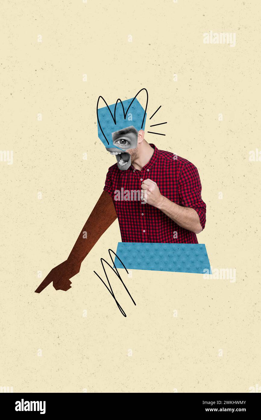 Photo collage cartoon comics sketch picture of strange scary guy ...