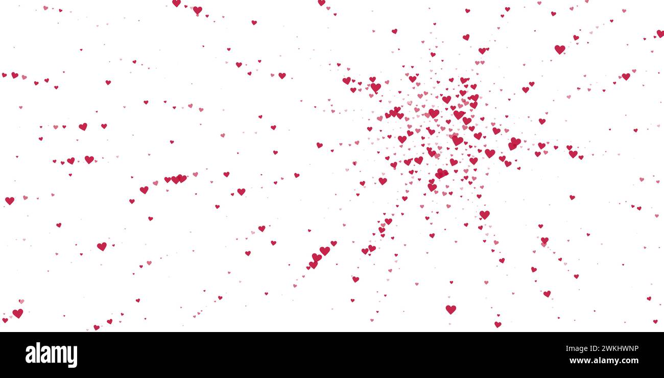 Falling hearts valentine card template. Red hearts scattered on white ...