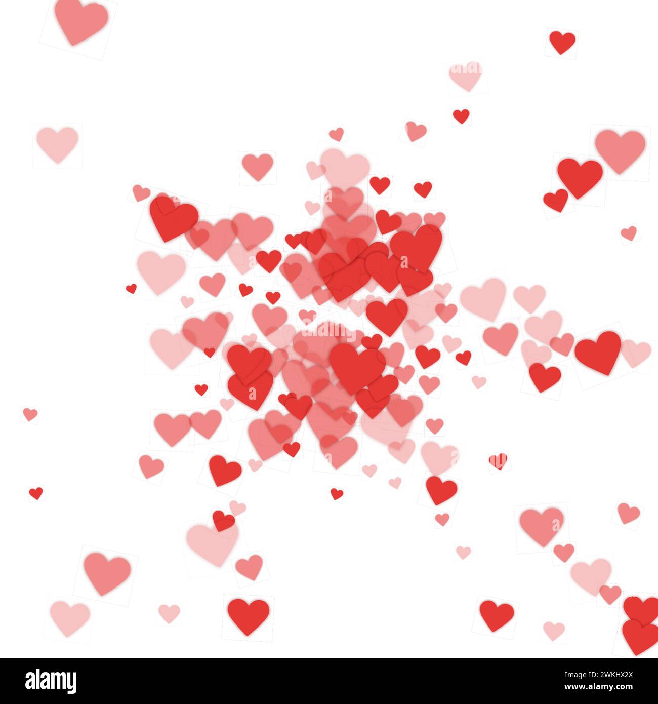 Valentine hearts, flying, falling down, floating. Red hearts scattered ...