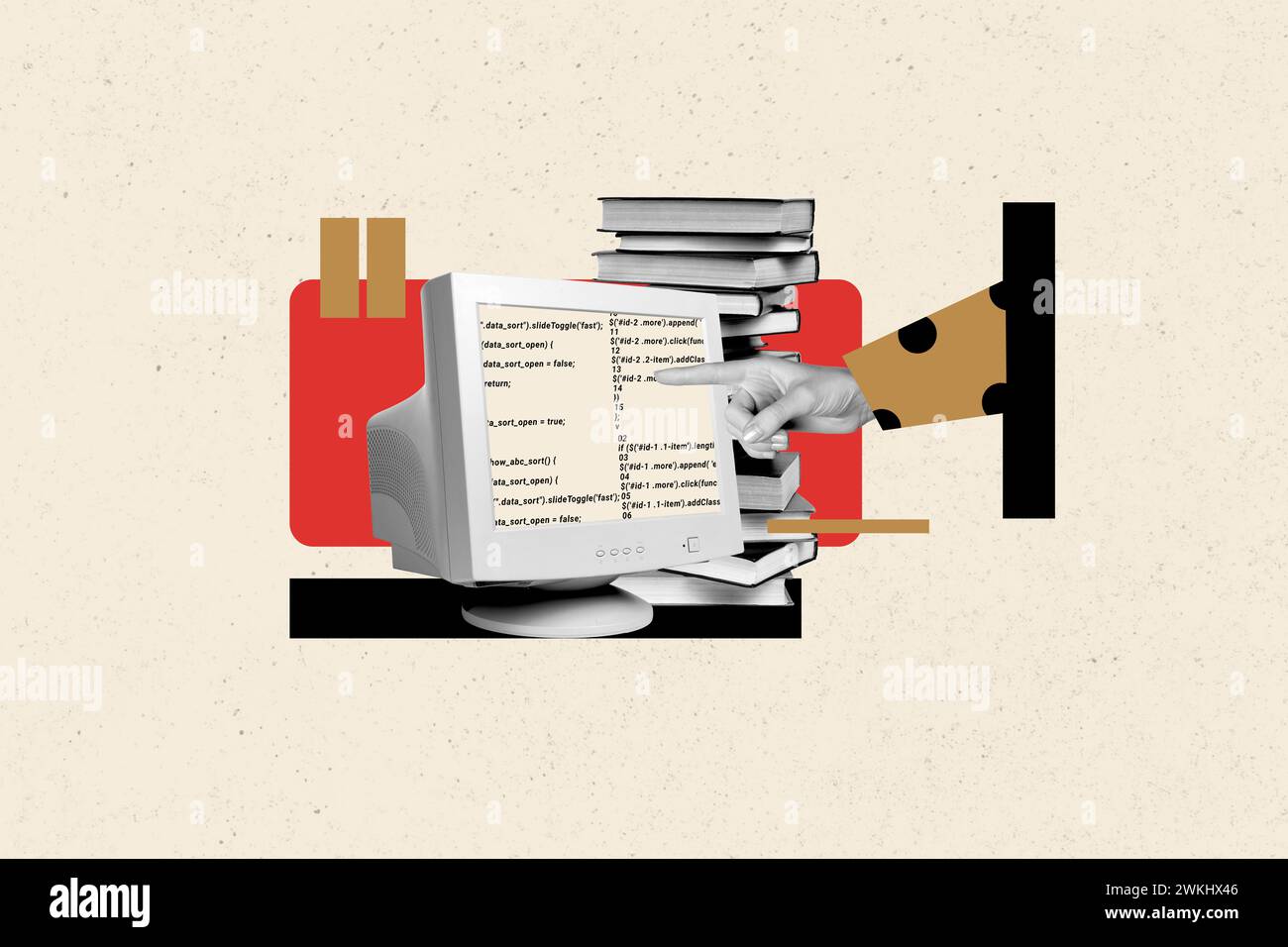 Creative poster collage of finger point computer monitor coding ...