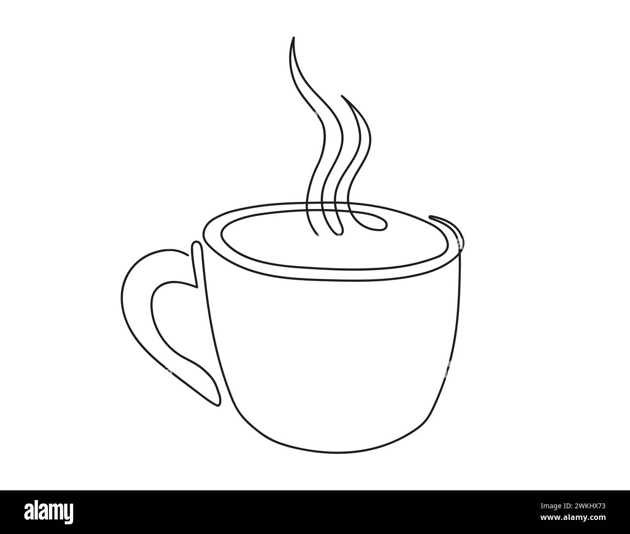 Line art of a hot cup with steam. Coffee or tea mug. Continuous one ...