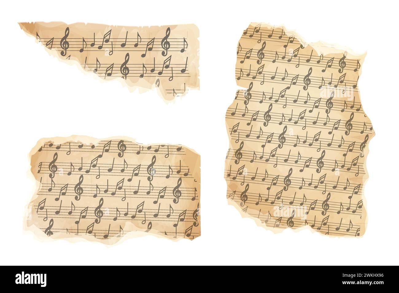 Parchment piece of paper with old music melody, song scrapbook sheet ...