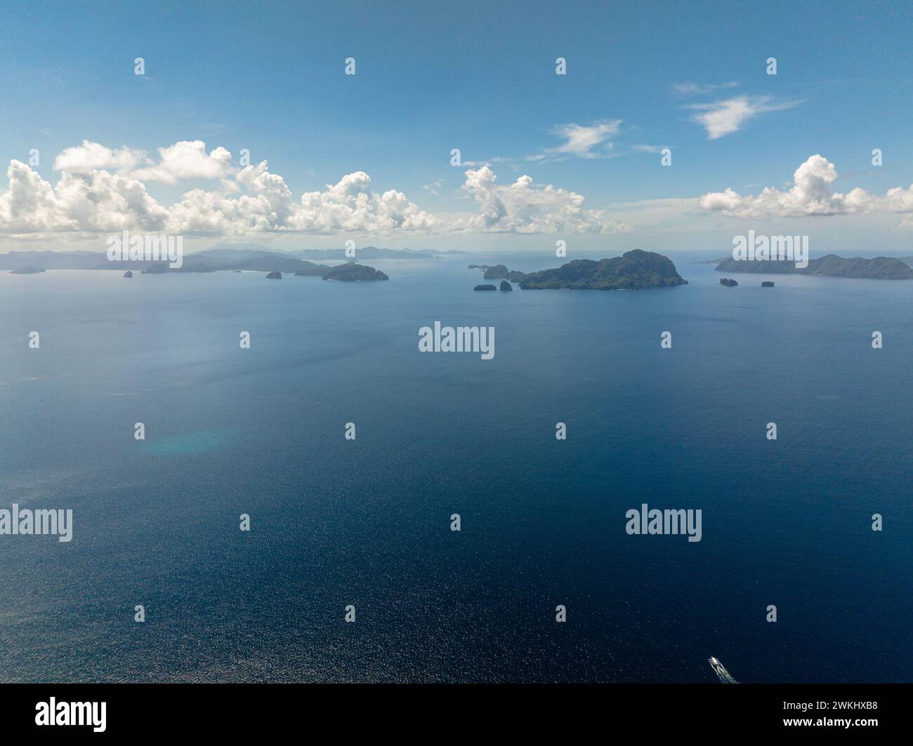 Tropical landscape of Islands and Islets surrounded by blue sea. El ...