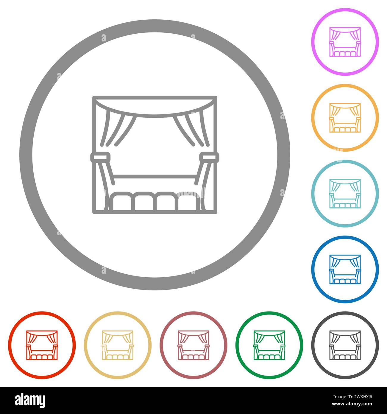 Theater Stage Curtain Seats Outline Flat Color Icons In Round Outlines On White Background Stock