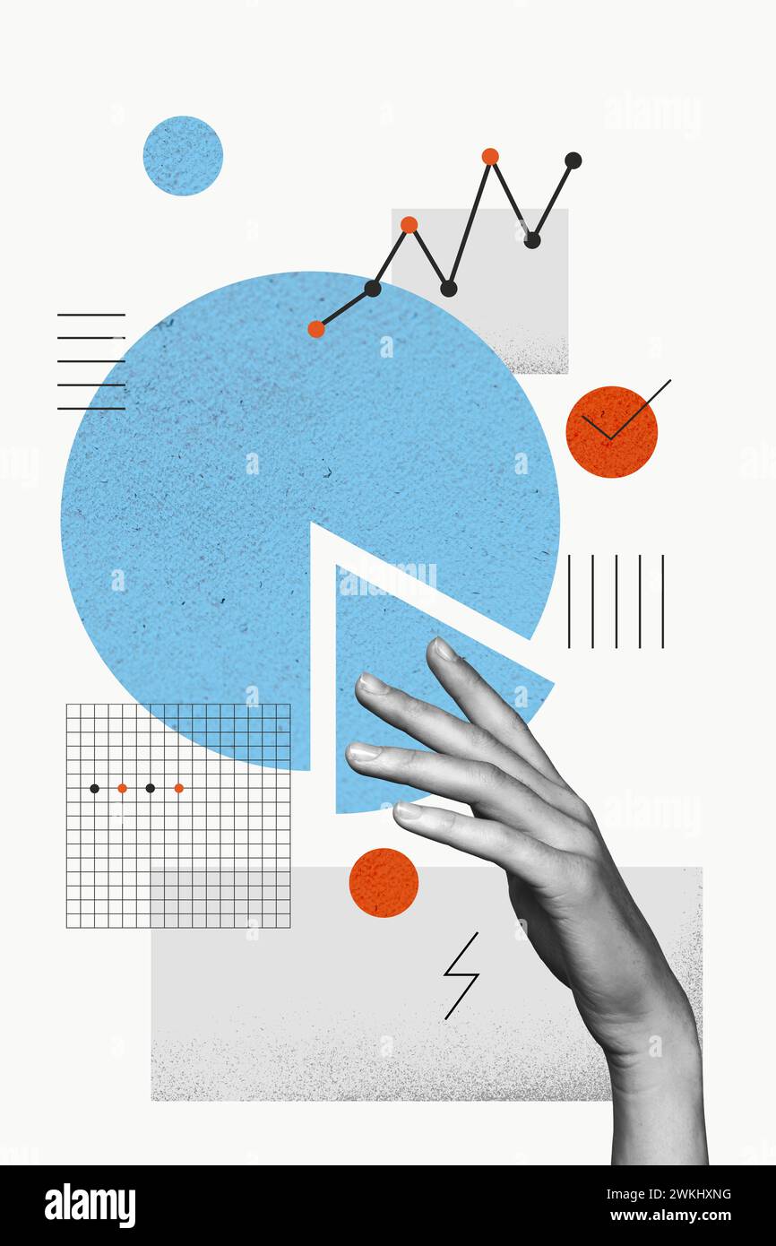 Contemporary design collage of hand holding piece business analytic ...
