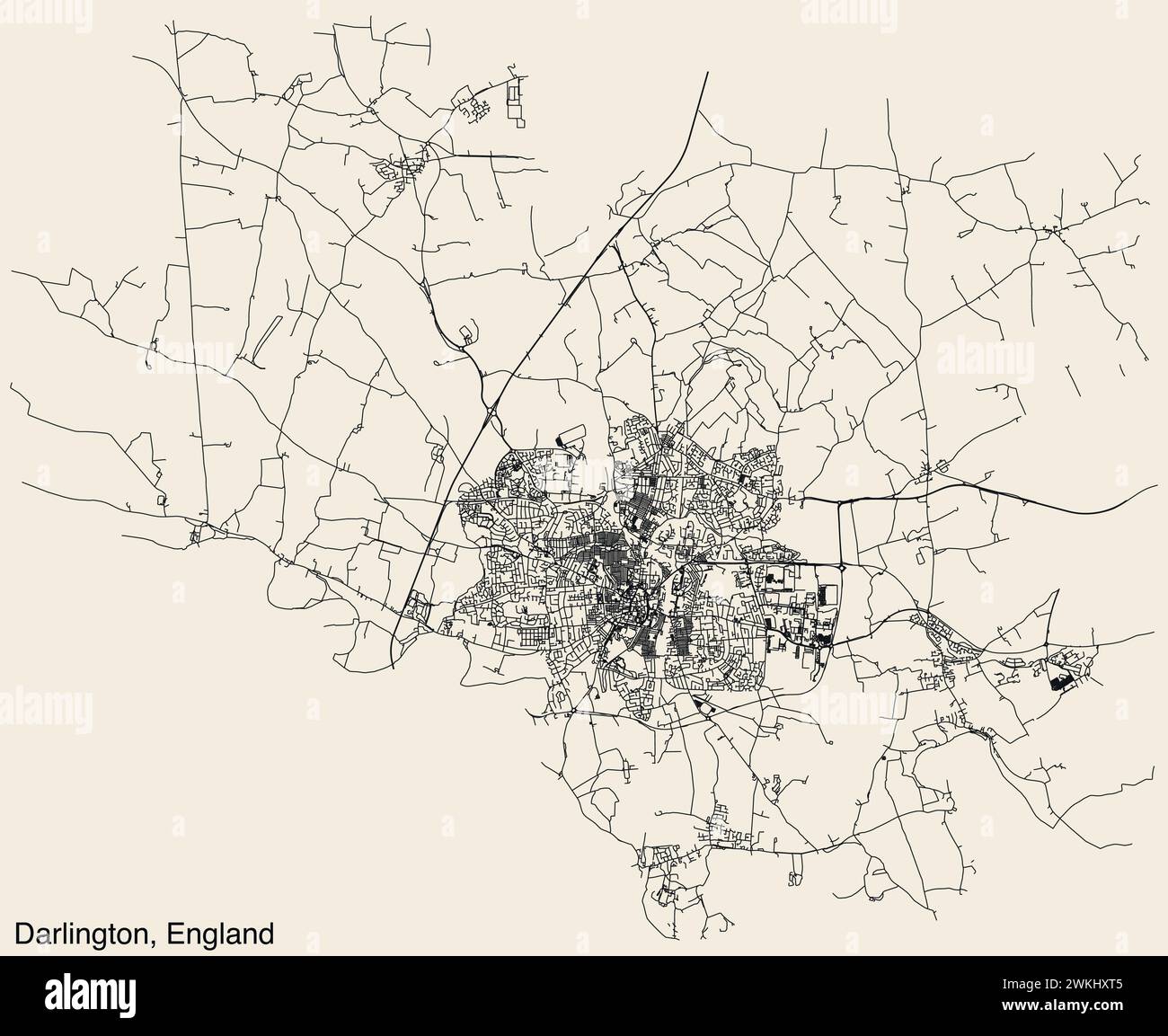 Street roads map of the British town of DARLINGTON, ENGLAND Stock ...