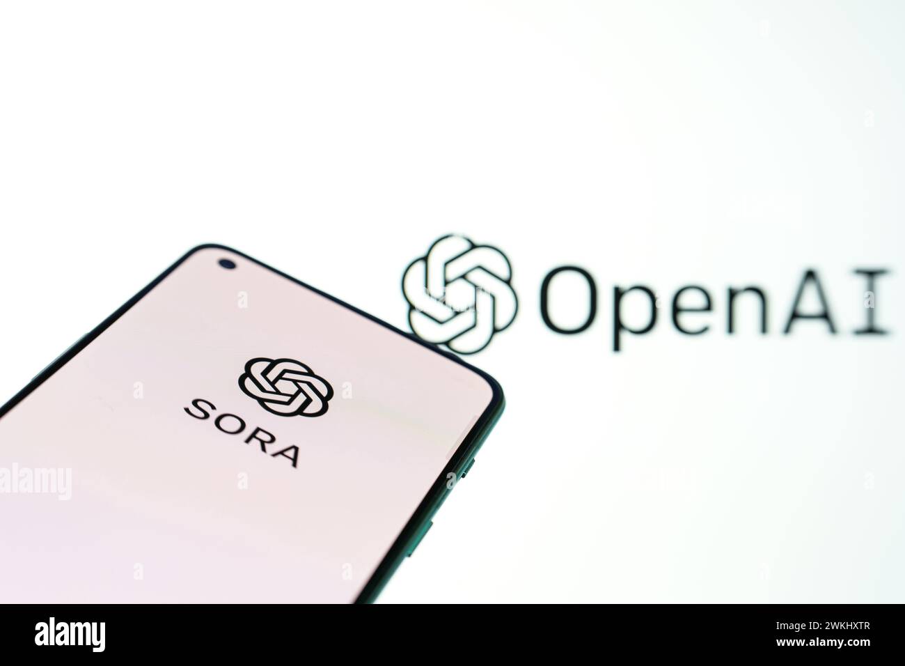 Openai Sora logo is displayed on a smartphone screen. OpenAI announced ...