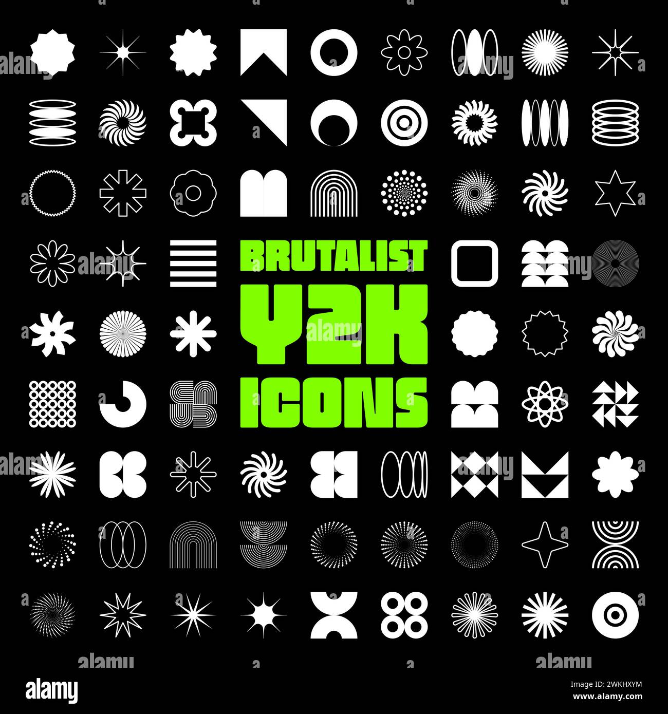 Brutalist geometric shapes, symbols. Simple primitive elements and forms. Retro design, trendy ...