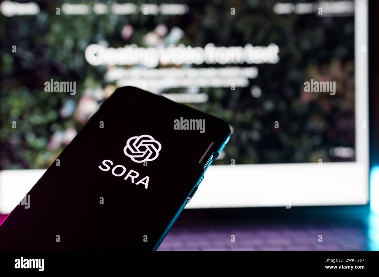 Sora OpenAi new text to video AI model. Sora and Openai logo on screen ...