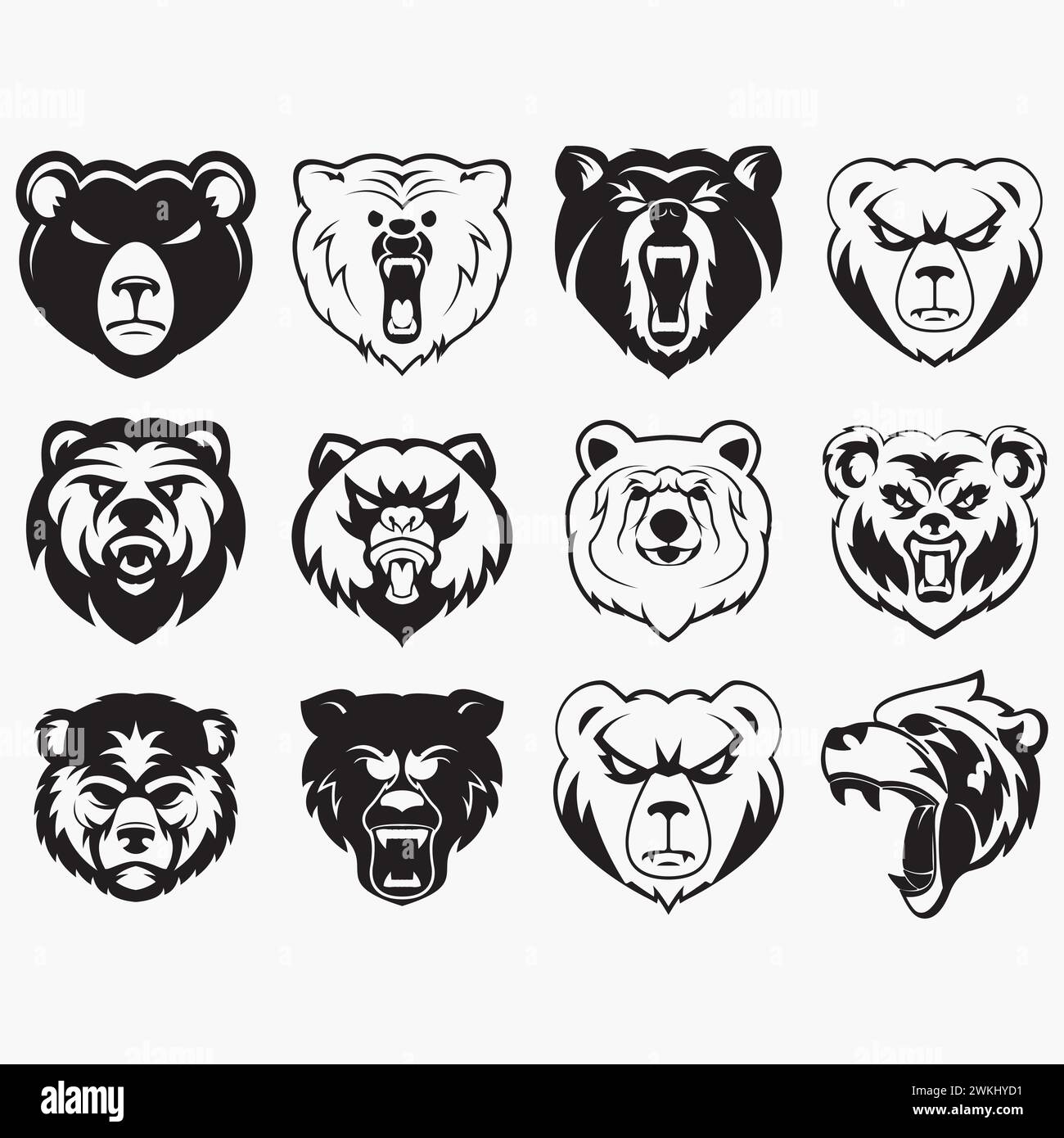 vector image illustration of a collection of bear logos Stock Vector ...