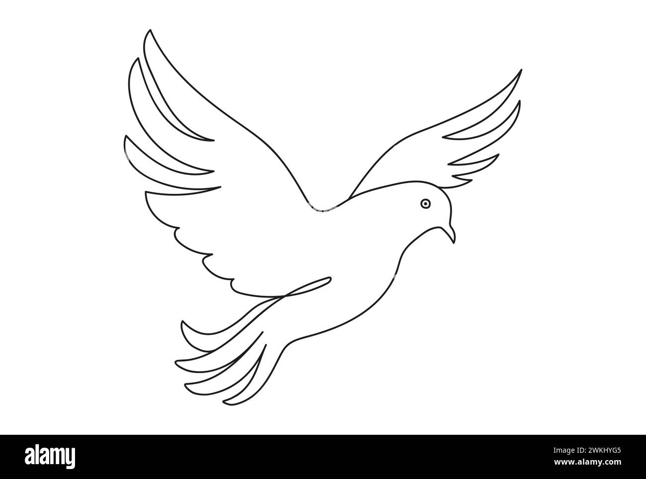Line art of dove in flight. Continuous one line drawing. Flying pigeon ...