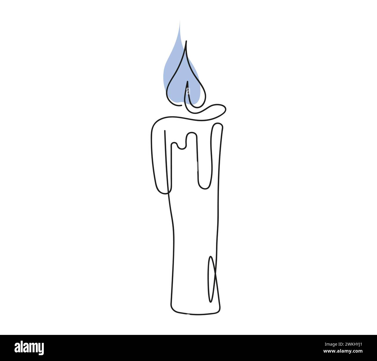 Wax candle with blue flame. Burning decorative aroma candle. Continuous ...