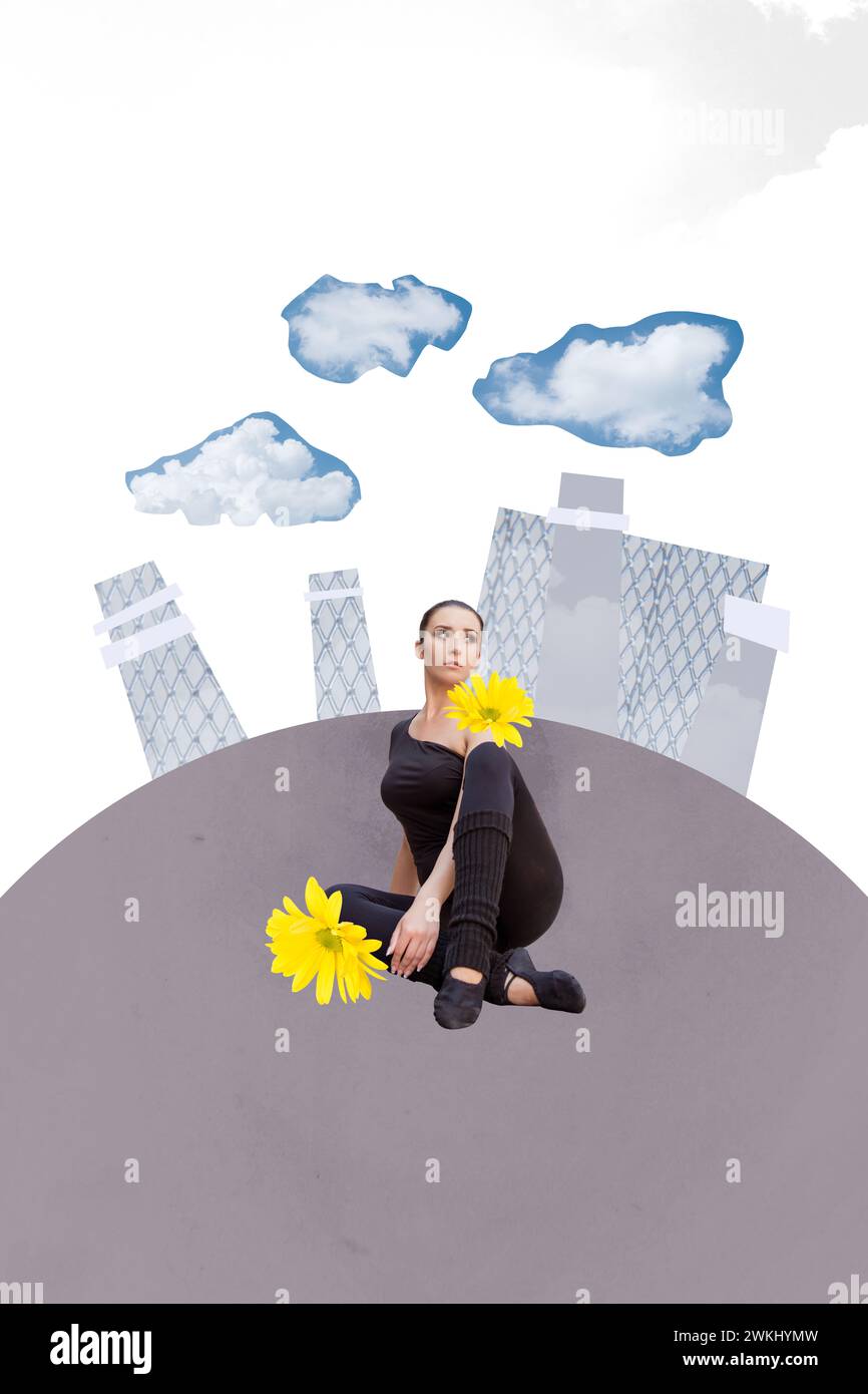 Photo cartoon comics sketch collage picture of upset lady suffering air ...