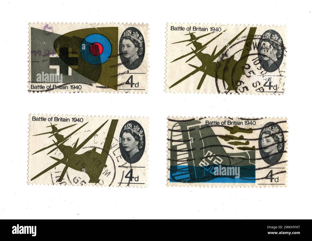 A montage of vintage Battle of Britain pre decimal postage stamps from ...