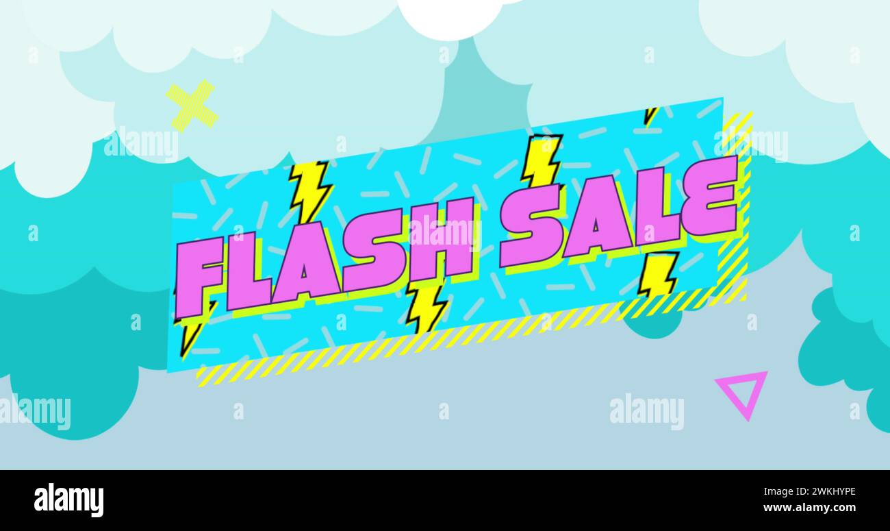 Image of retro flash sale text on blue banner with text on speech ...