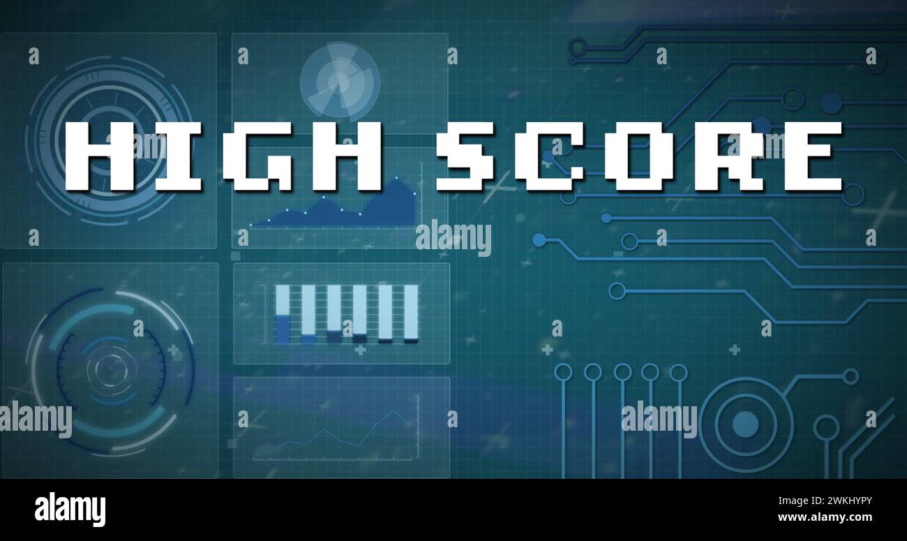 Image of high score text over scope scanning and data processing Stock ...